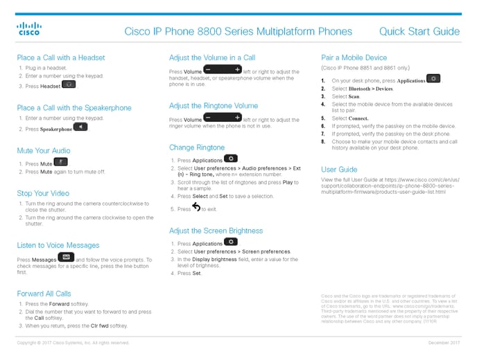 Quick Reference Guide - Cisco IP Phone 8800 Series